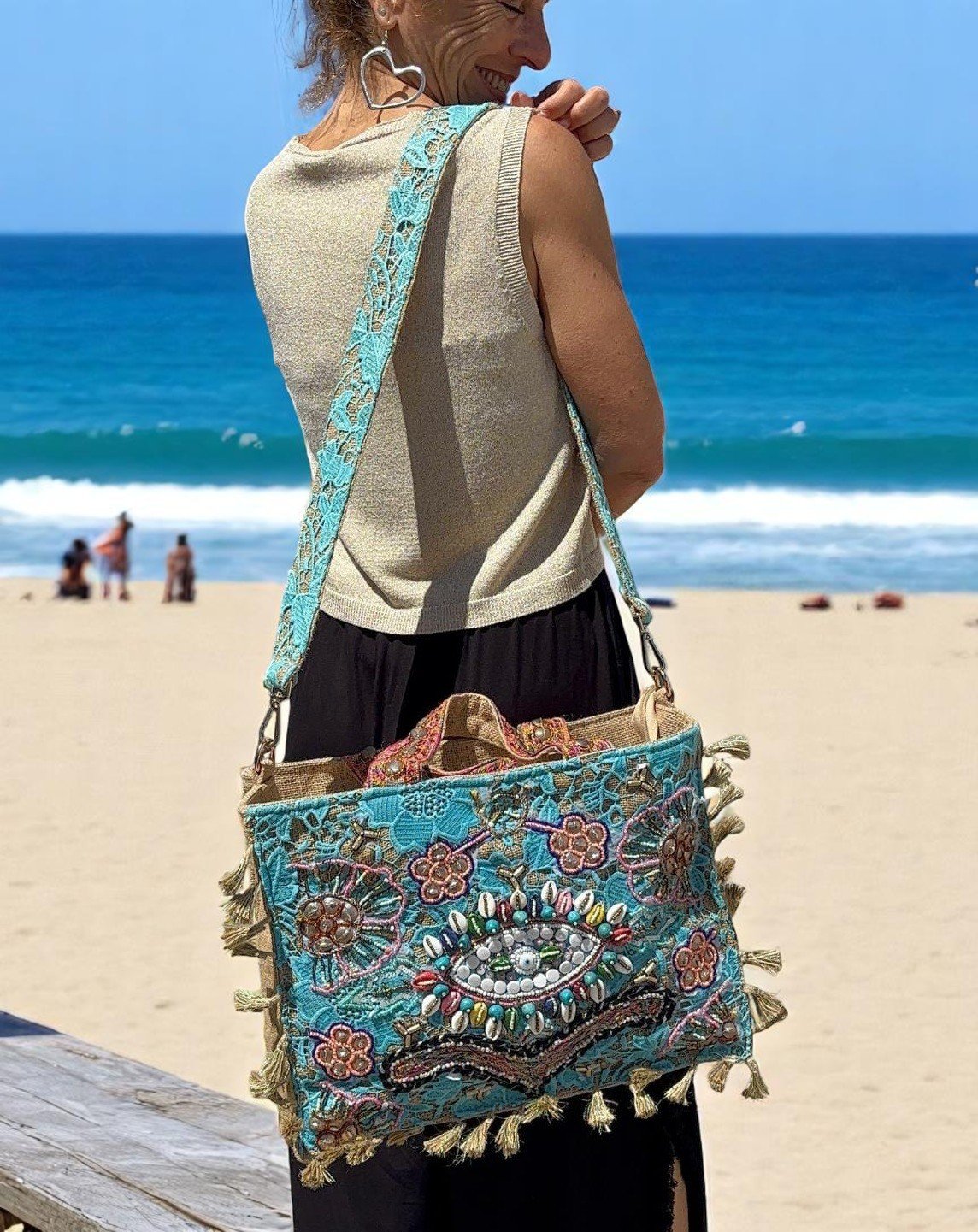 Grand sac d'été bandoulière Boho chic femme - Rêve en dentelle